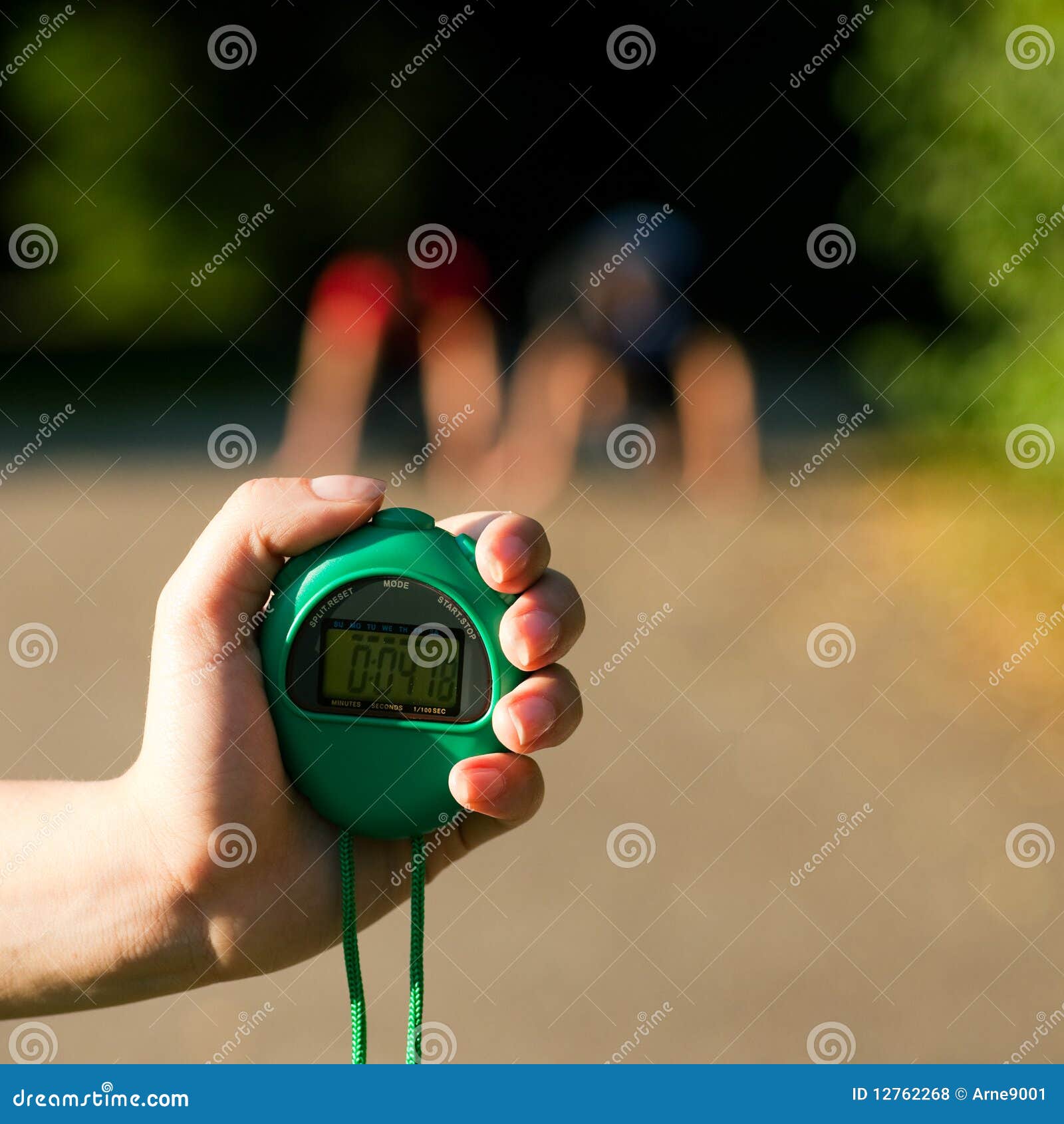 Trainer Measuring Time of Two Sprinters Stock Photo - Image of active ...
