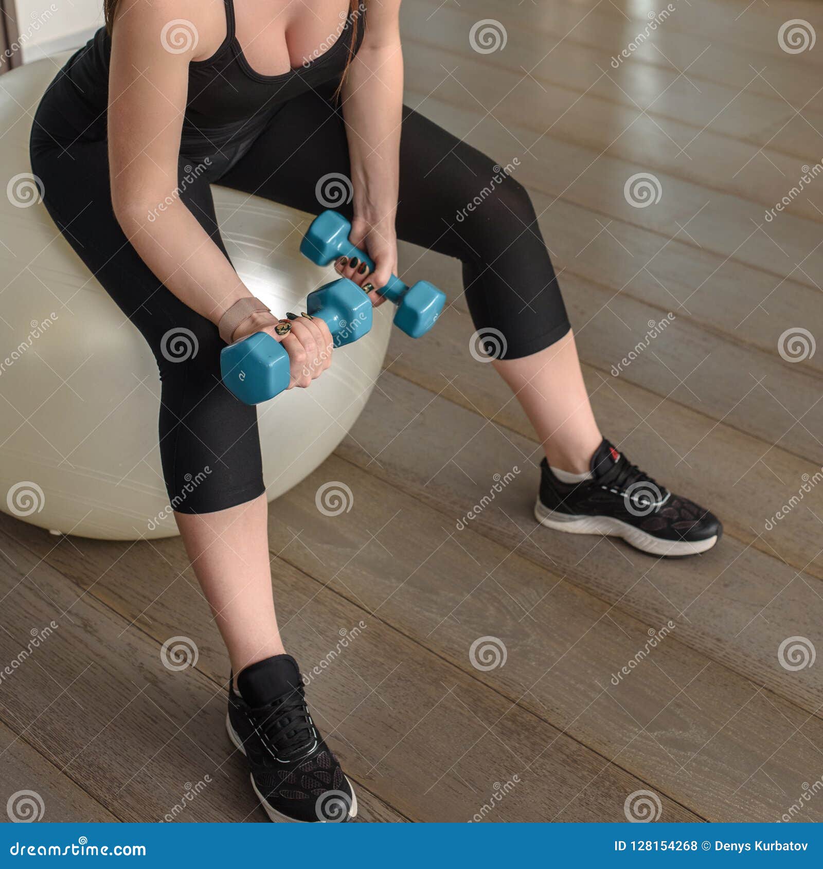 Training with Ball and Dumbbells Stock Photo - Image of health, power ...