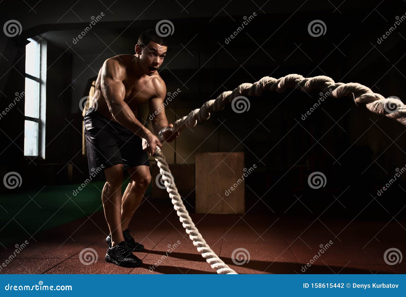 Training with battle rope stock photo. Image of bodybuilder - 158615442