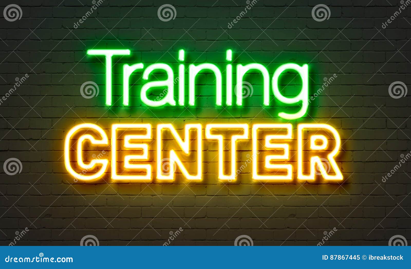 Training Center Neon Sign on Brick Wall Background. Stock Illustration ...