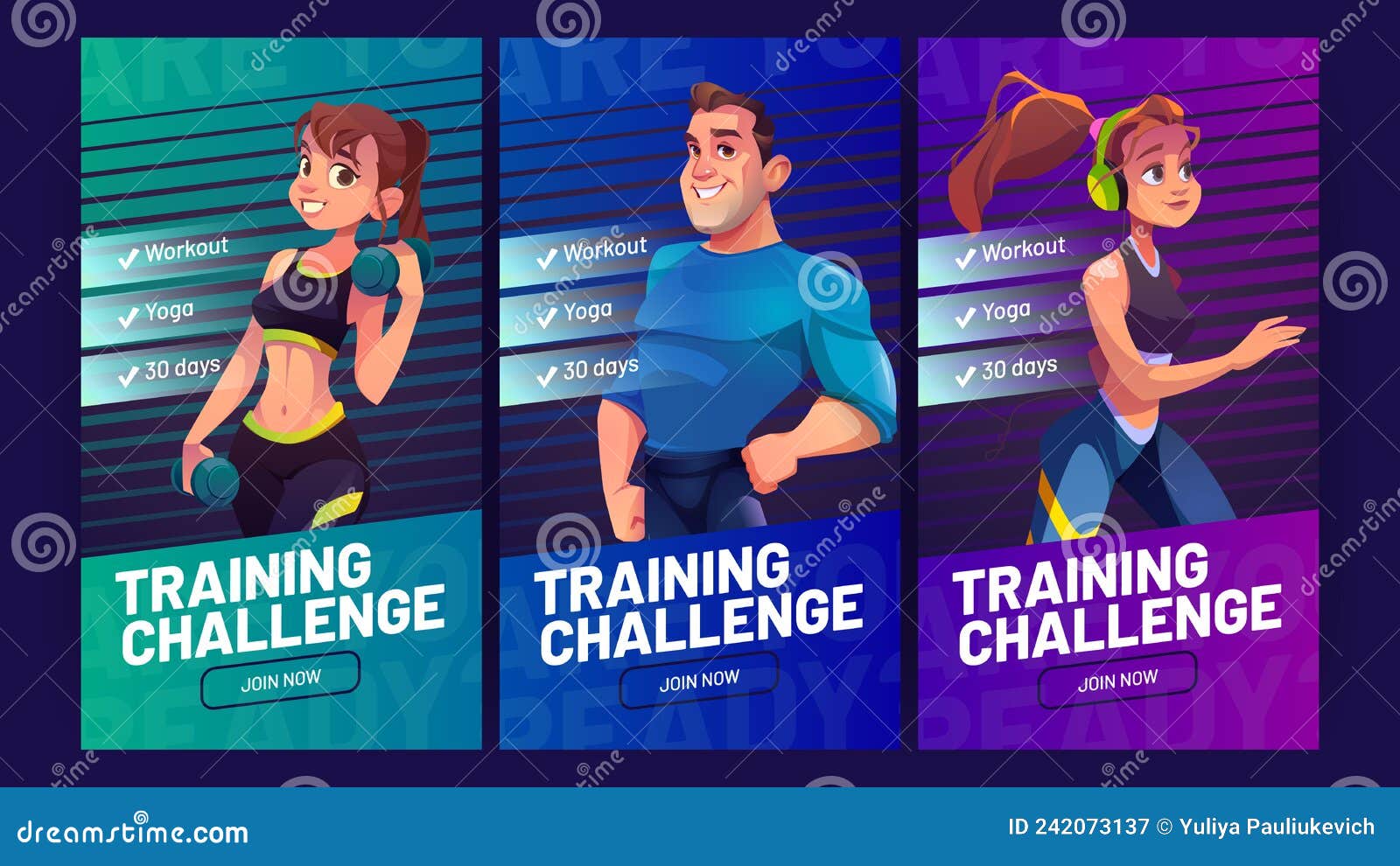 Training Challenge Gym Workout Vector Web Banners Stock Vector ...