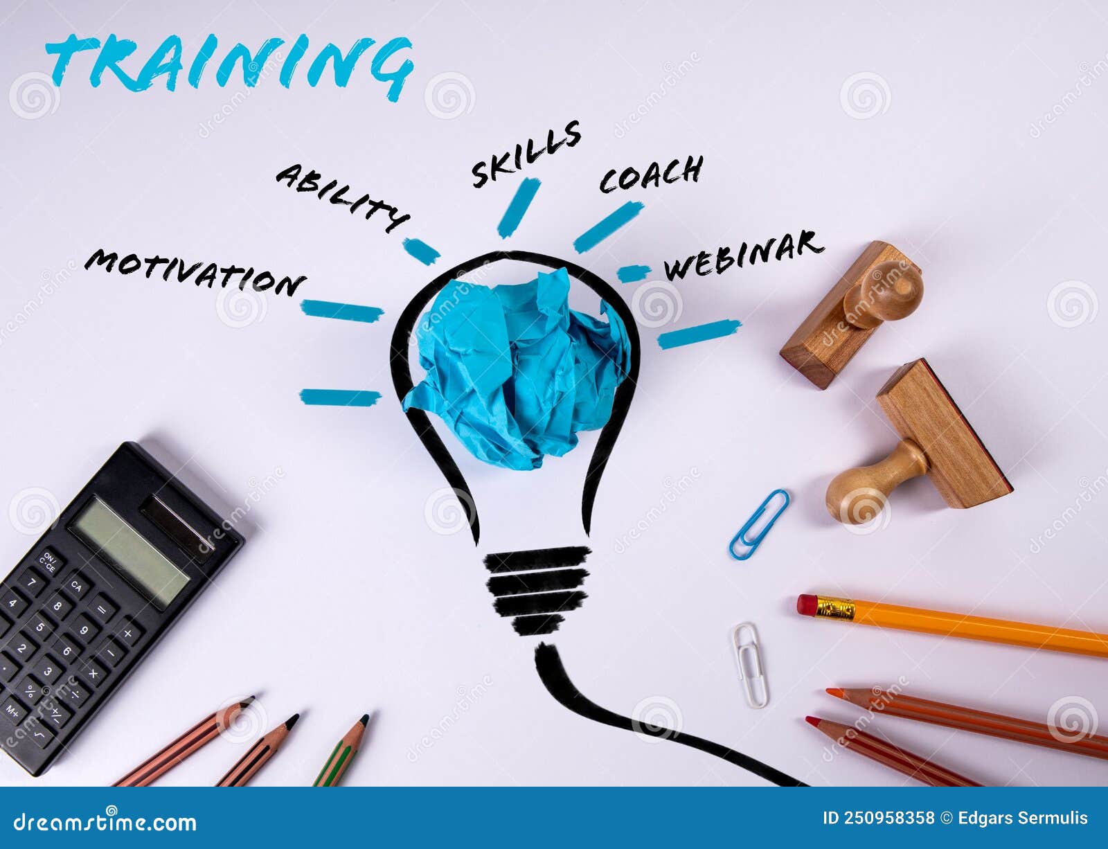 Training Concept. Abstract Light Bulb on a White Office Desk Stock ...