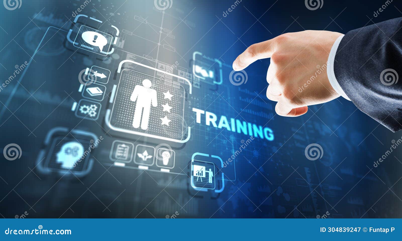 Training Concept. Businessman Pressing on Touch Screen Interface ...