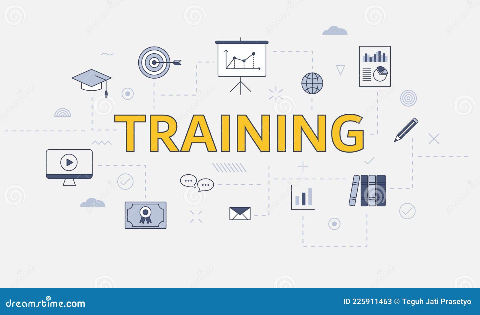Training Concept with Icon Set with Big Word or Text on Center Stock ...