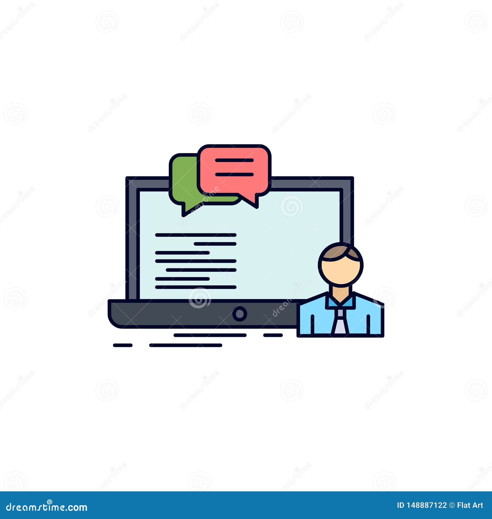 Training, Course, Online, Computer, Chat Flat Color Icon Vector Stock ...