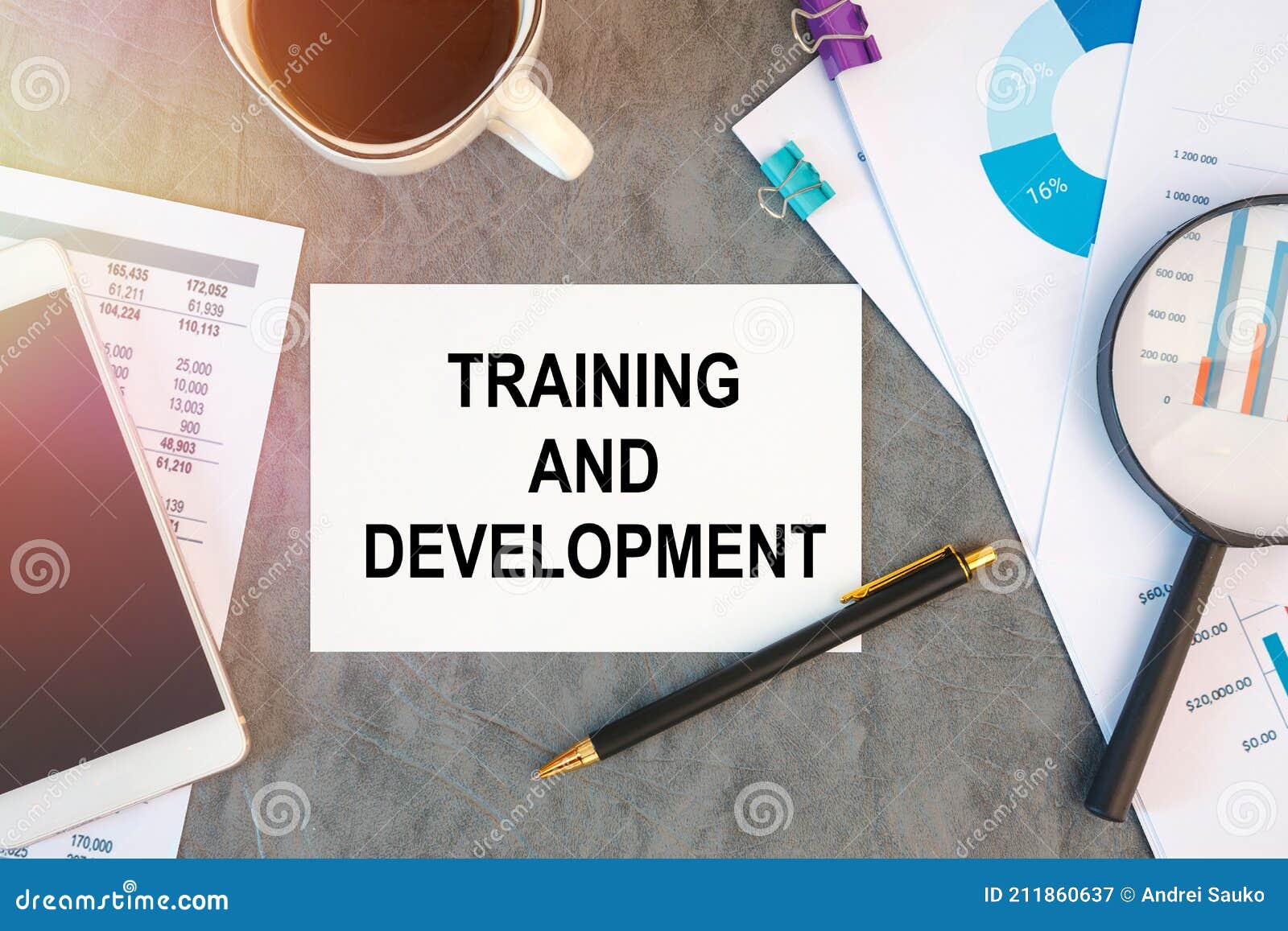 Training and Development is Written in a Document on the Office Desk ...