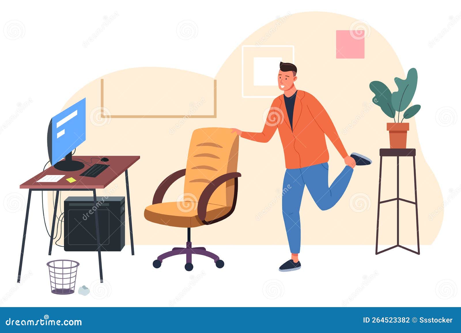 Training Exercise at Workplace. Work Break Healthy Routine Stock Vector ...