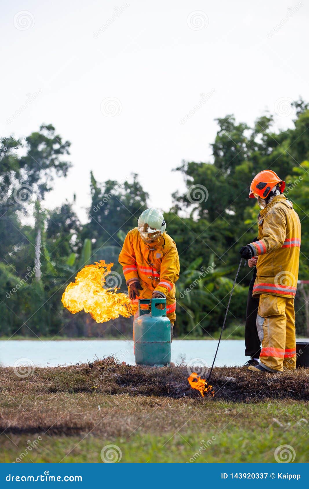 During Training Firefighting, Gas Tanks with Fire, Firefighter with ...
