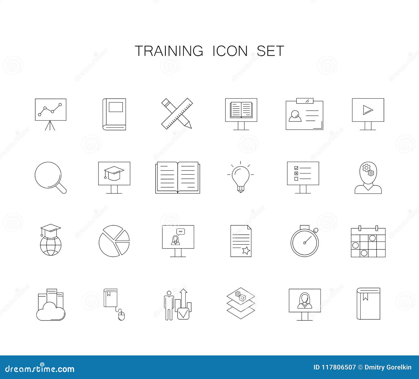 Training icon set stock vector. Illustration of video - 117806507