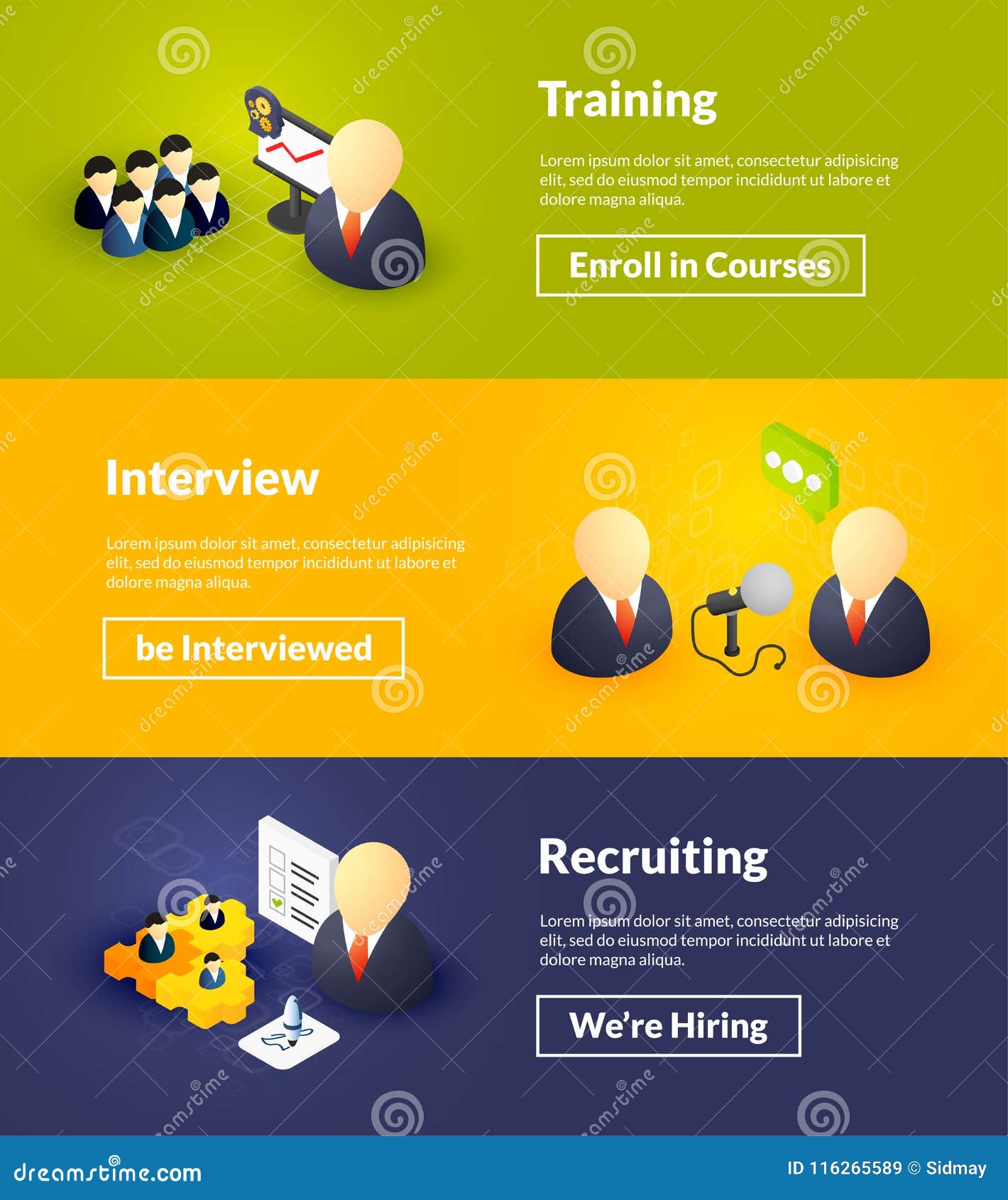 Training Interview and Recruiting Banners of Isometric Color Design ...