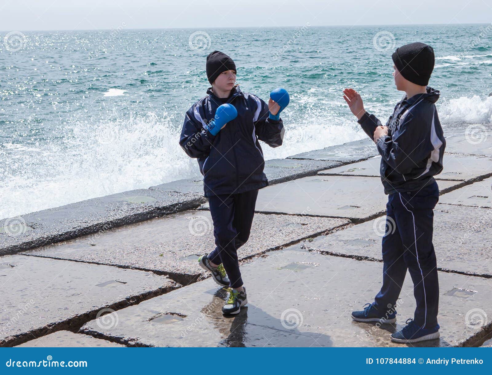 Training Karate on the Stone Coast Stock Photo - Image of action ...