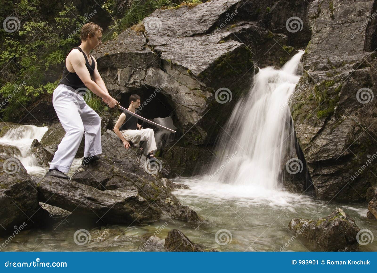 Training near waterfall stock image. Image of action, water - 983901