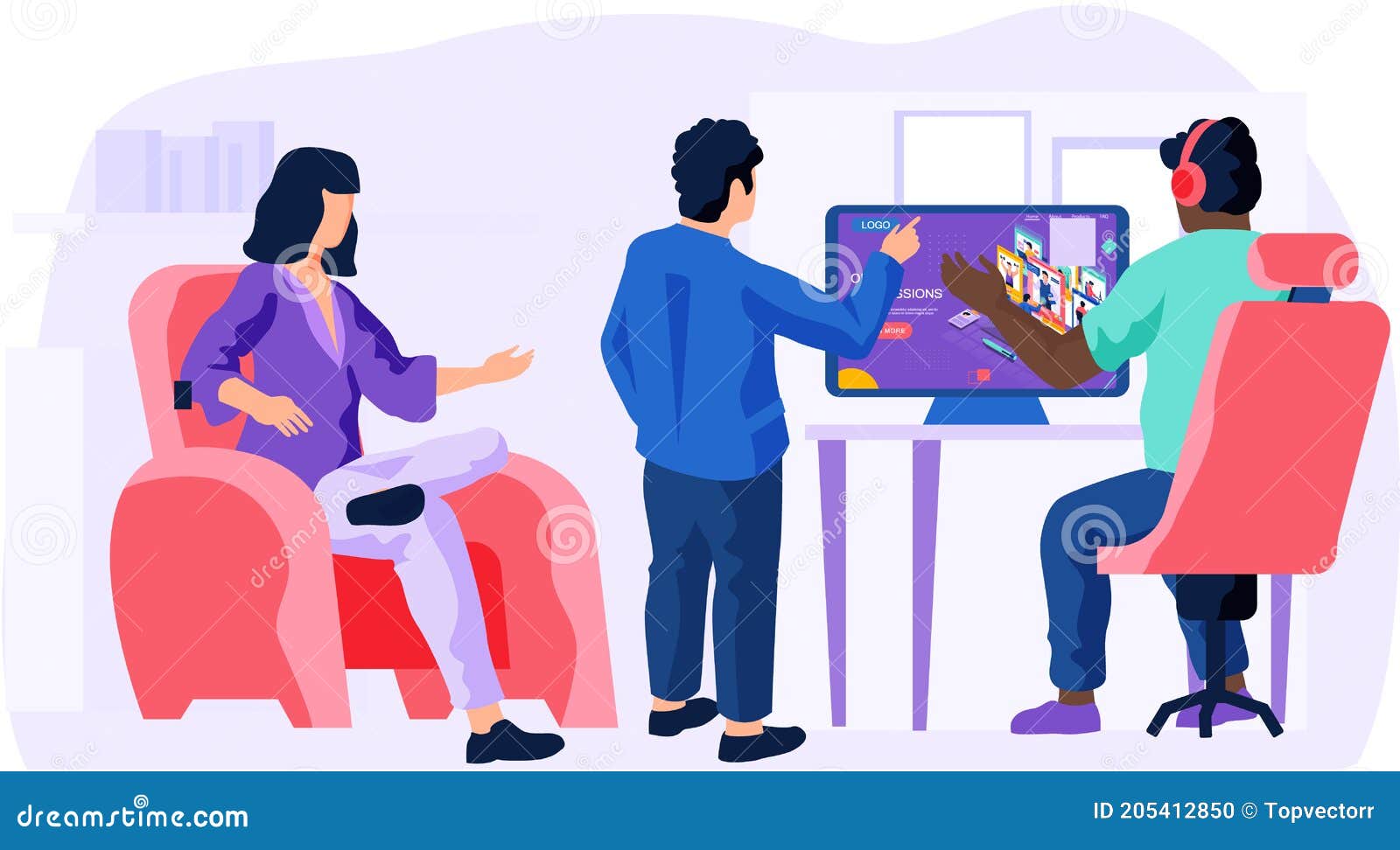 Training of Office Staff, Students Watching Video Tutorial, Podcast ...