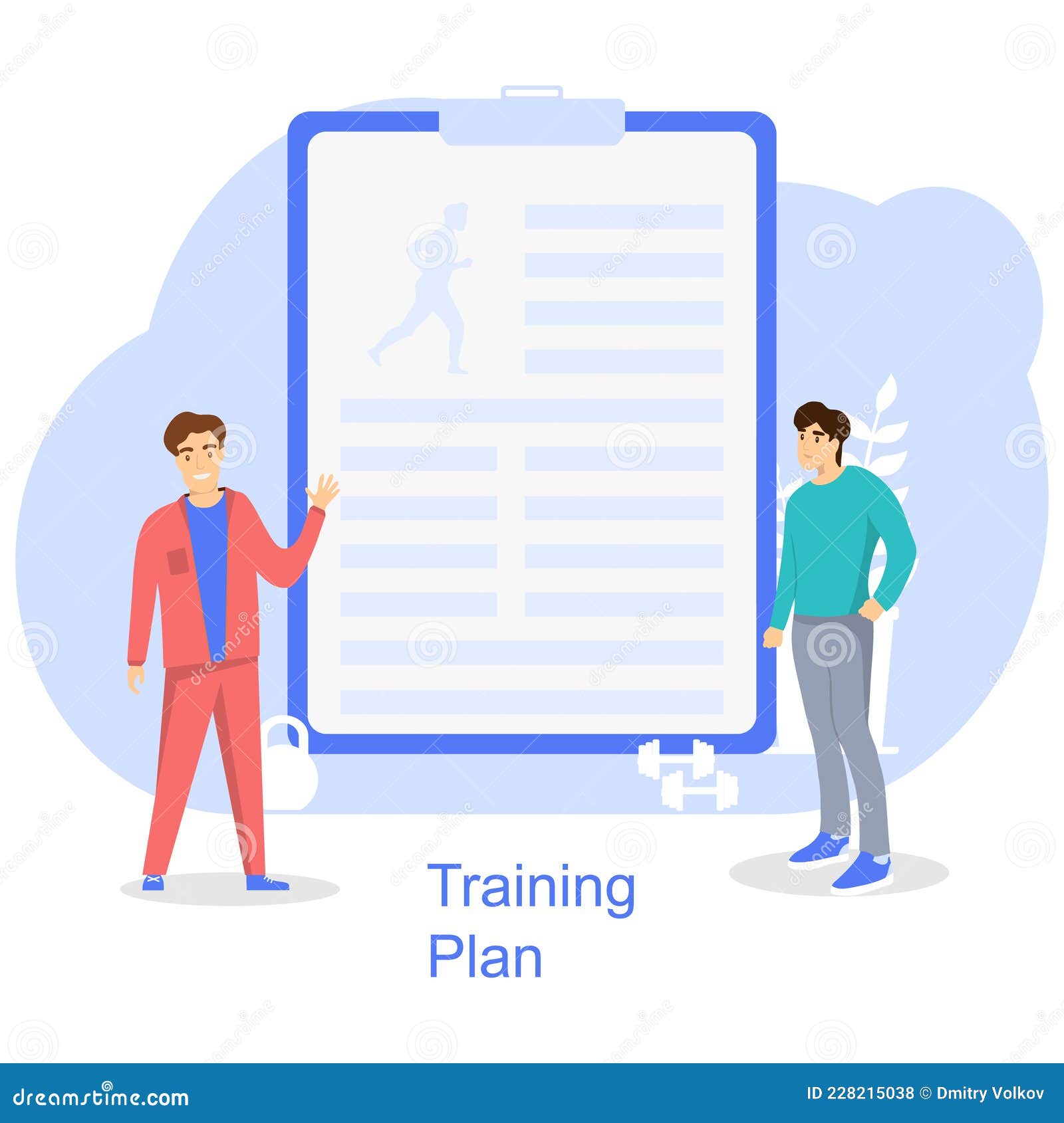 Training Plan, Two Men are Discussing a Sports Training Plan. Vector ...