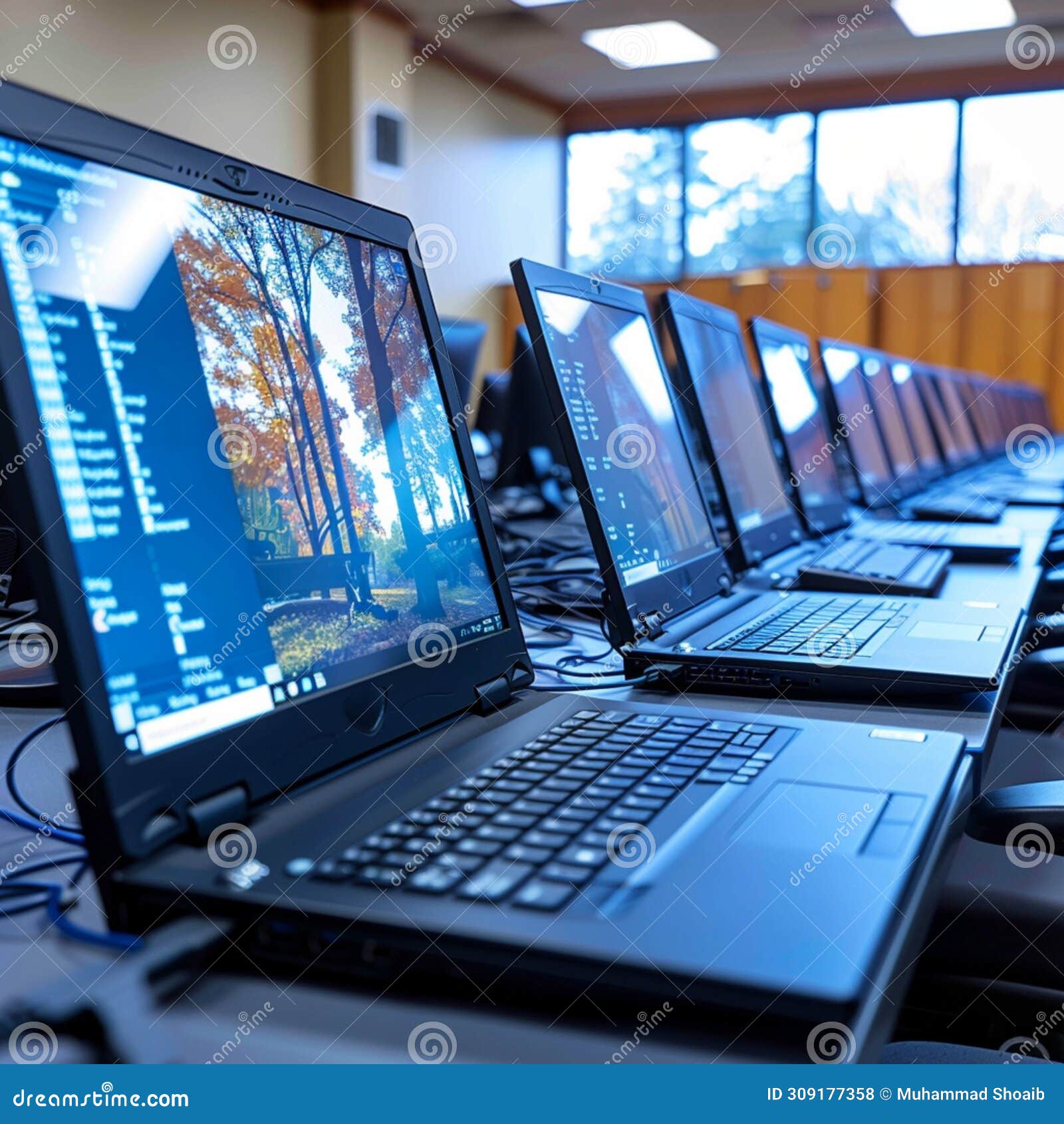 Training Room Setup Rows of Laptops Arranged for Educational Session ...