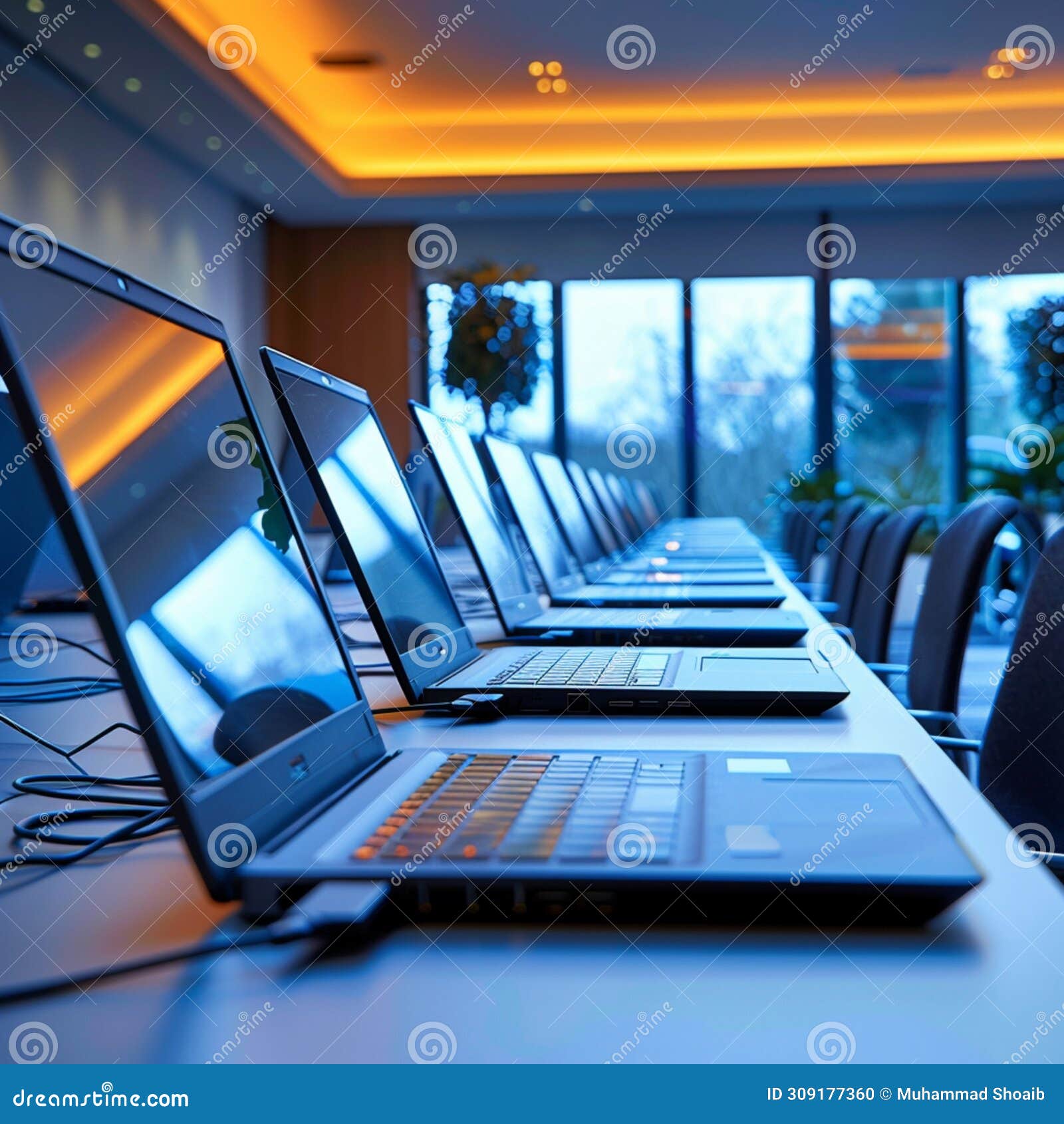 Training Room Setup Rows of Laptops Arranged for Educational Session ...