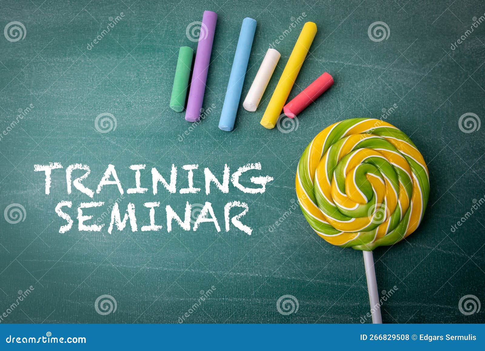 Training Seminar Concept. Text and Colored Pieces of Chalk on a Green ...