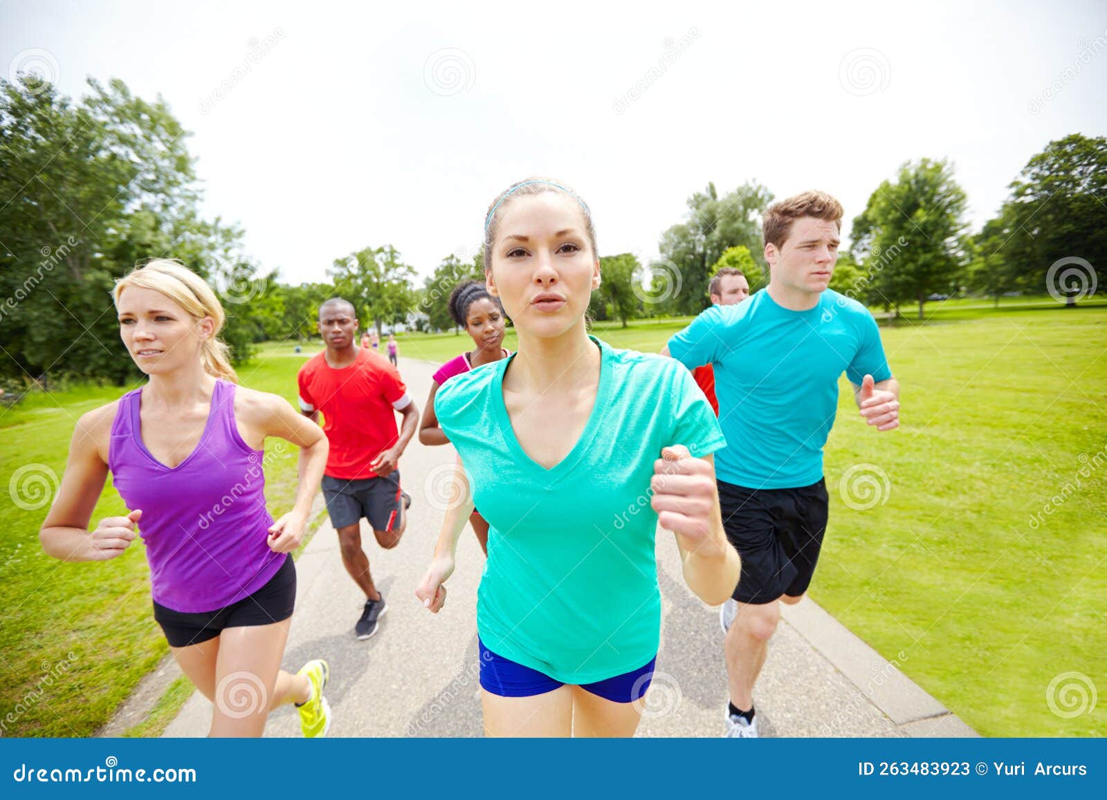 Training Together Outdoors. Cropped Front View of a Group of Athletes ...