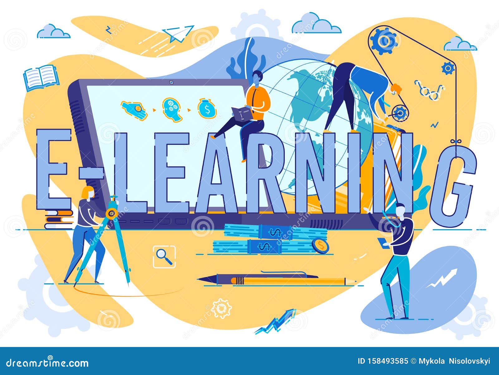 Training Young People Gain Knowledge from Internet Stock Vector ...