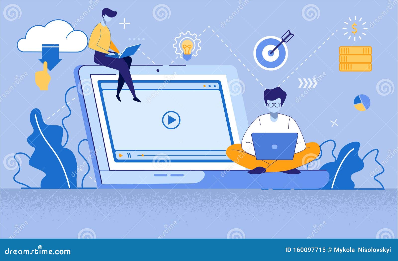 Training Young People Gain Knowledge from Internet Stock Vector ...