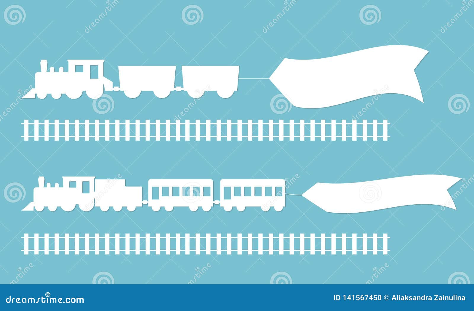 Trains with Advertising Banners Stock Vector - Illustration of flat ...