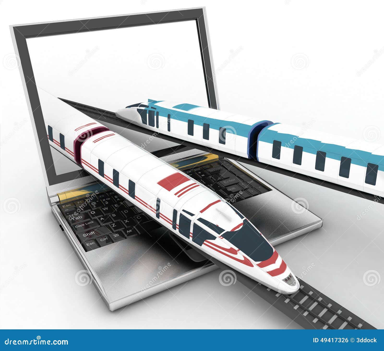 Trains Coming Out of a Laptop Stock Illustration - Illustration of ...