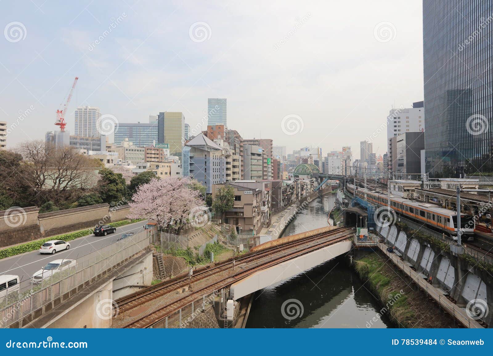 Trains Pass Over the Kanda River Editorial Stock Image - Image of ...