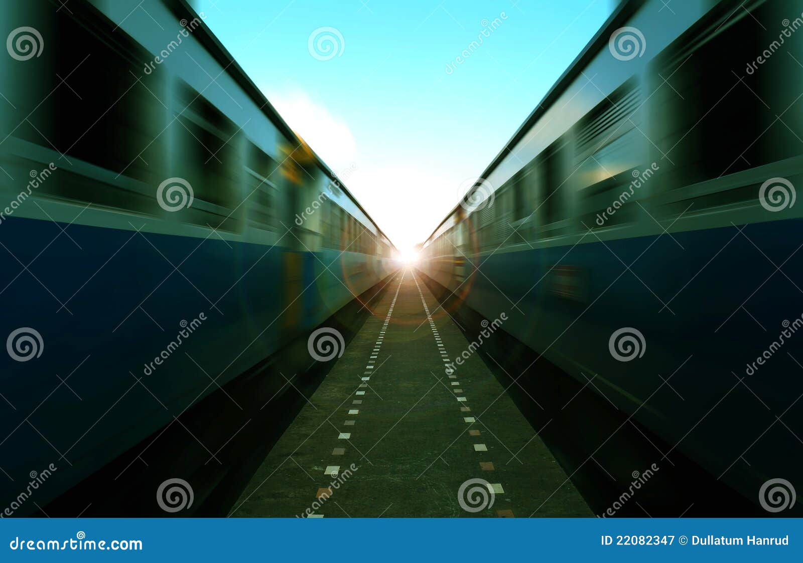 Trains run in parallel. stock image. Image of sunsets - 22082347