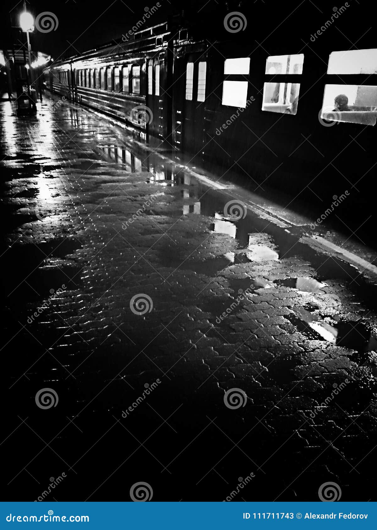 Trainstation after rain stock image. Image of night - 111711743