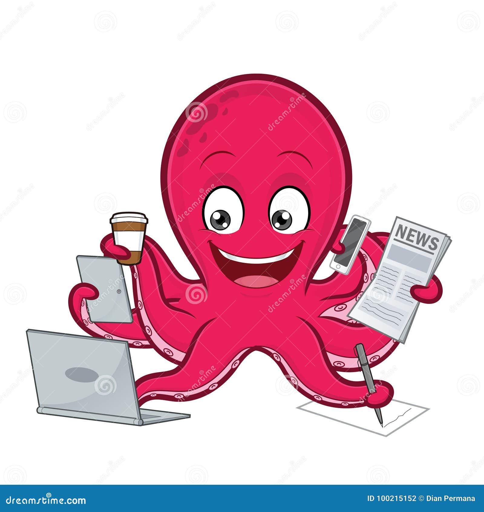 Traitement Multitâche De Poulpe Illustration de Vecteur - Illustration ...