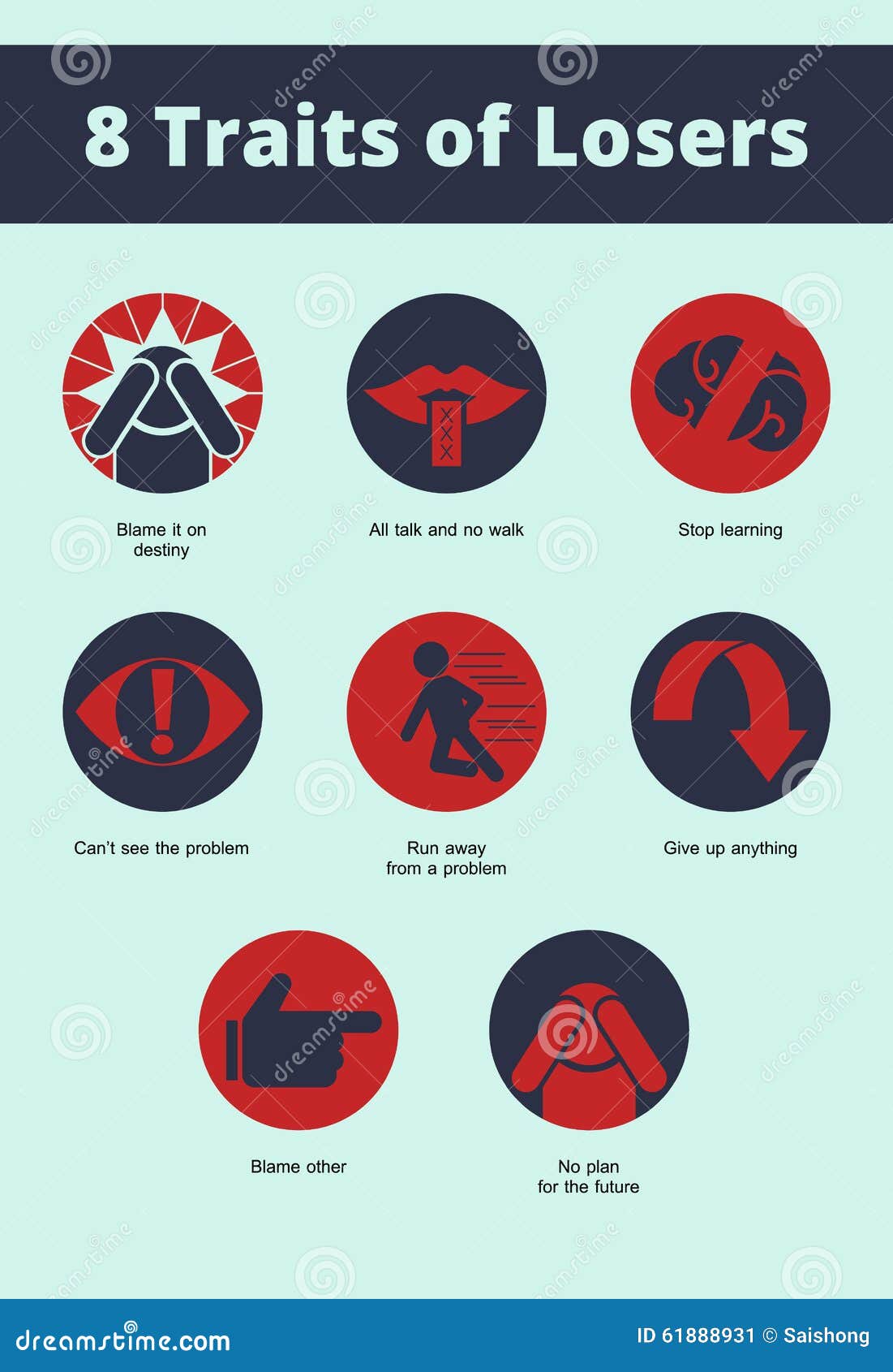 8 Traits of Losers s icon stock vector. Illustration of hand - 61888931