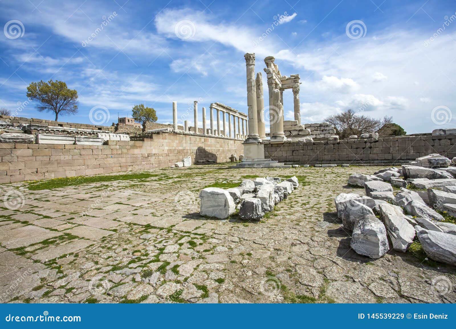 Trajan Temple Columns in Ancient City of Pergamon, Turkey Stock Image ...