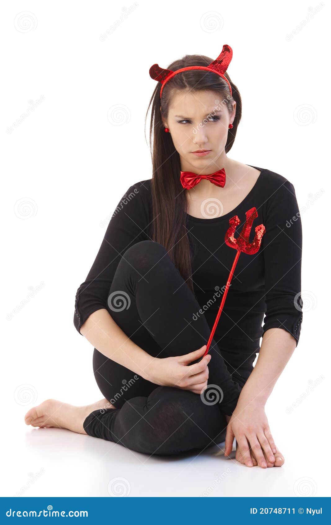 Traje Desgastando Do Diabo Da Mulher Triste Imagem de Stock - Imagem de ...