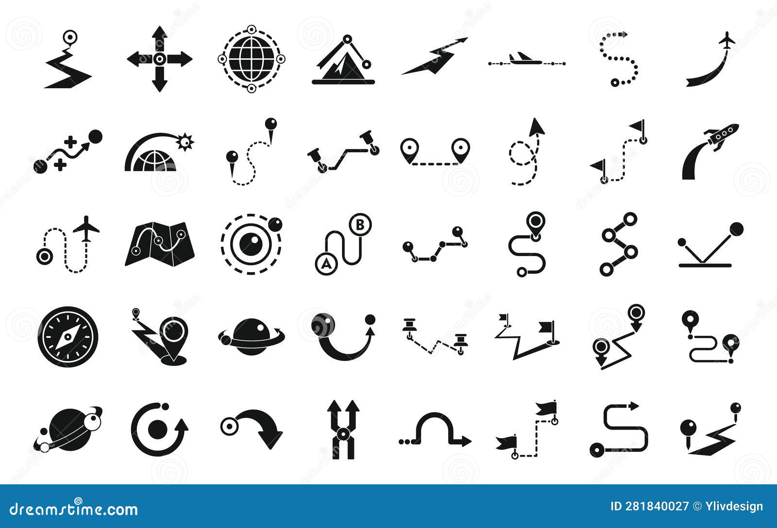 Trajectory Icons Set Simple Vector. Road Compass Stock Vector ...
