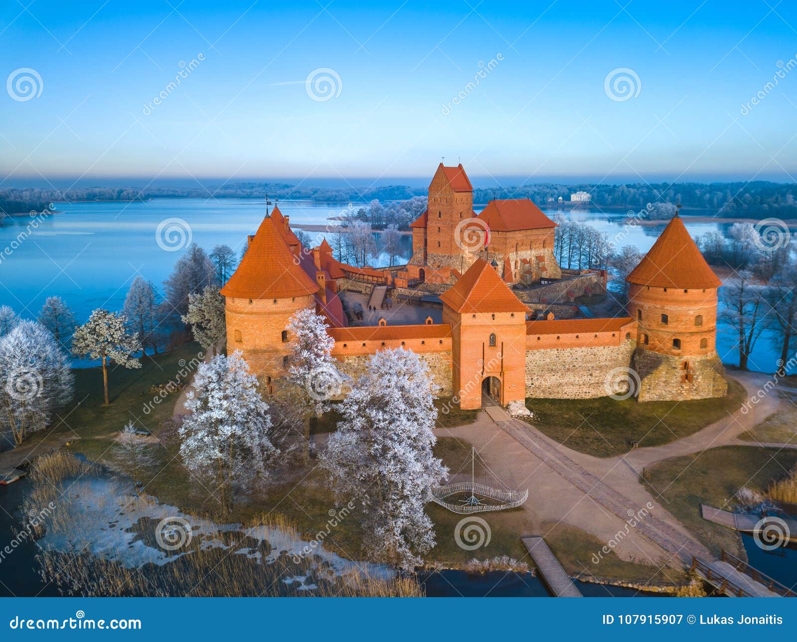 Trakai Castle at Winter, Aerial Stock Image - Image of europe, flat ...