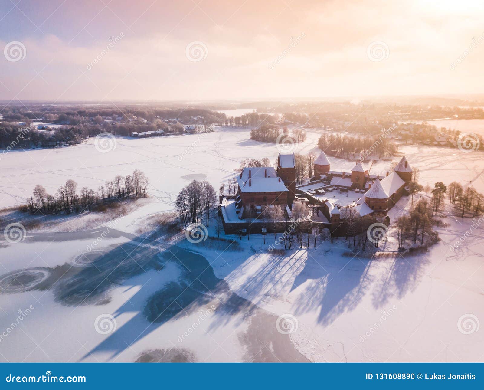 Trakai Castle at Winter, Aerial View of the Castle Stock Photo - Image ...