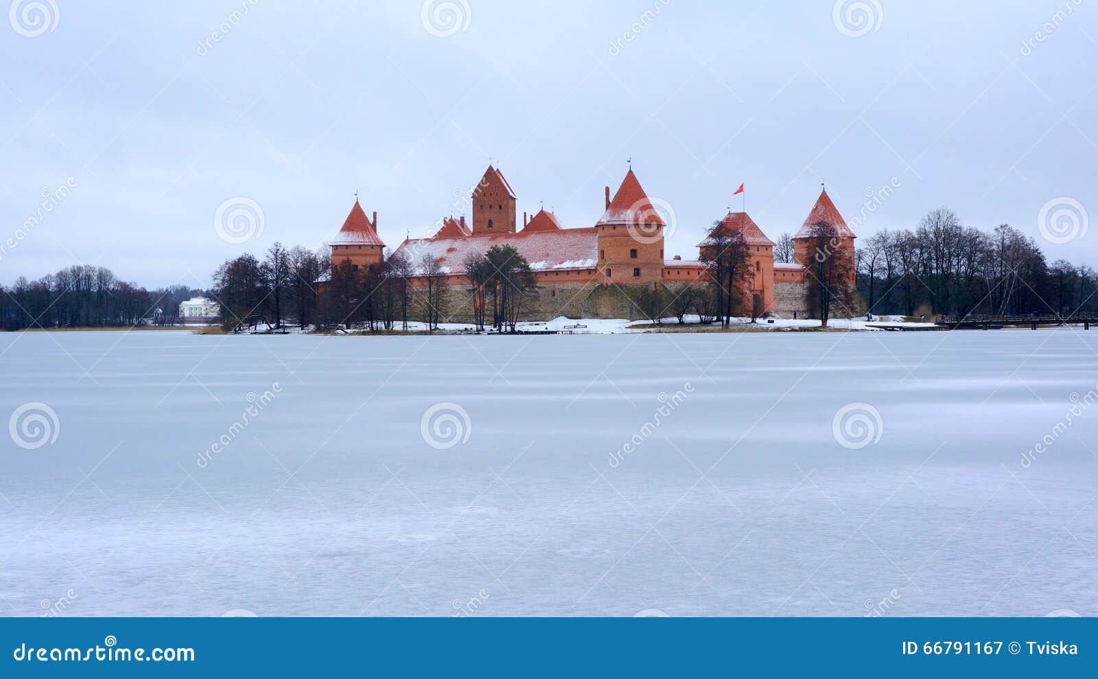 Trakai castle in winter stock image. Image of castle - 66791167