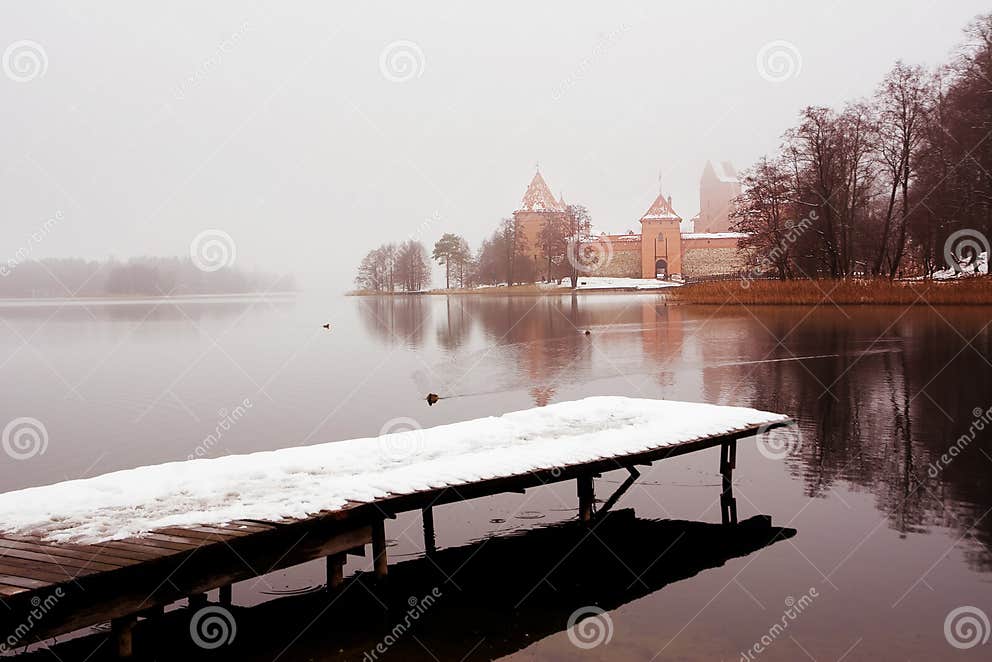 Trakai castle stock photo. Image of fort, lake, snow - 47547724