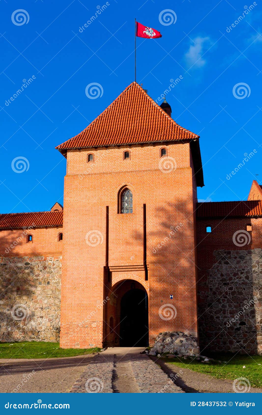 Trakai, Lithuania: Central Tower of Castle with Flag Stock Photo ...