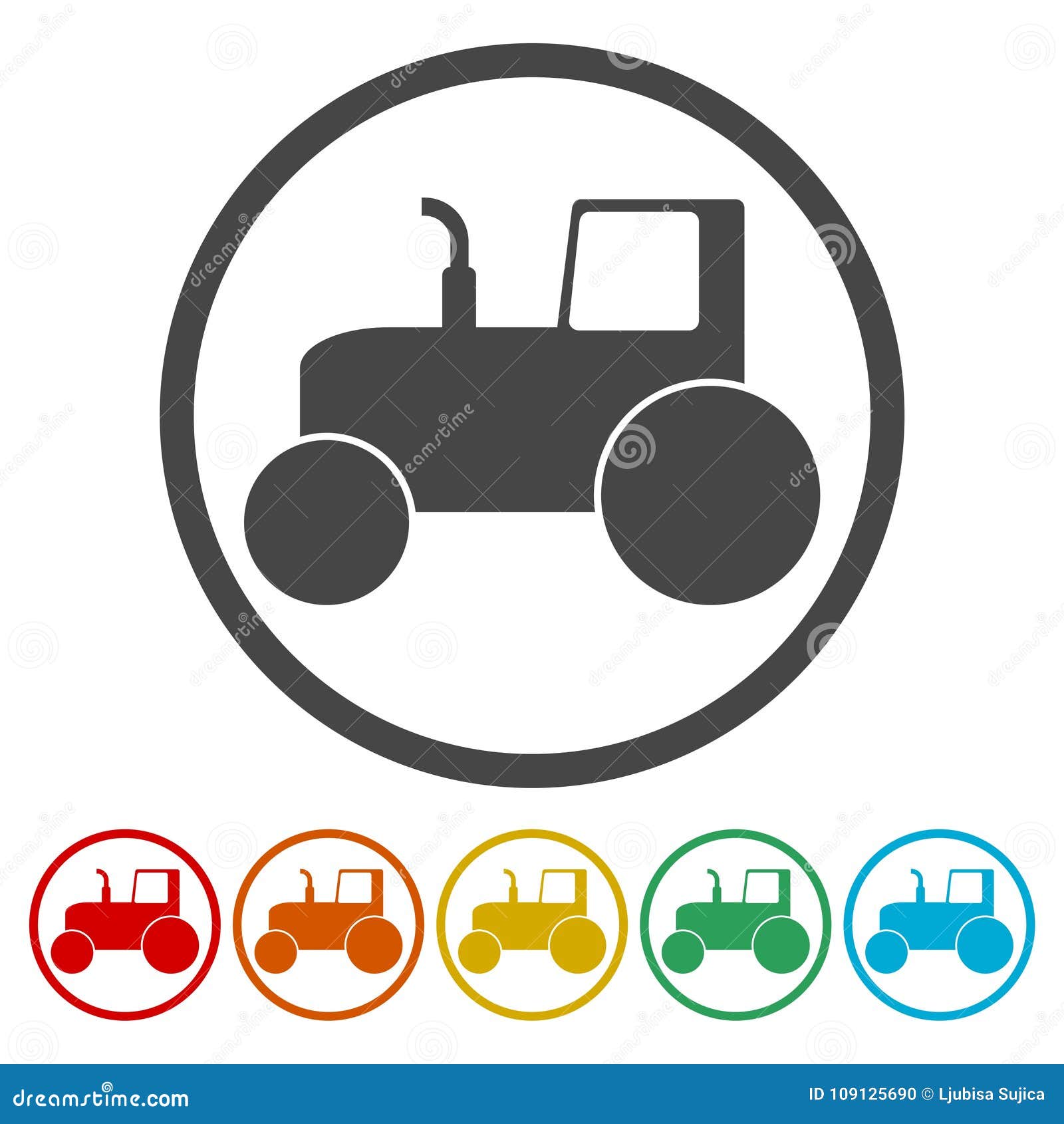 Traktor-Ikone, Piktogrammtraktor, Seitenansicht, 6 Farben ...