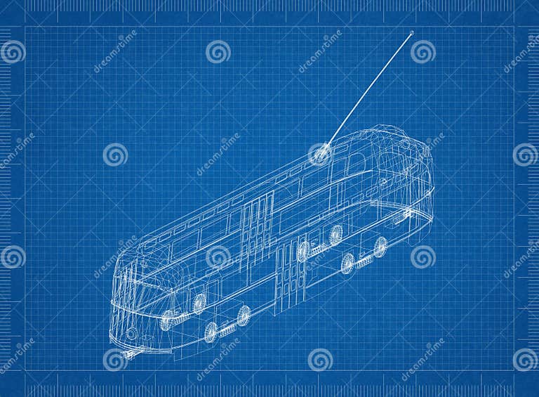 Tram Architect blueprint stock illustration. Illustration of geometry ...