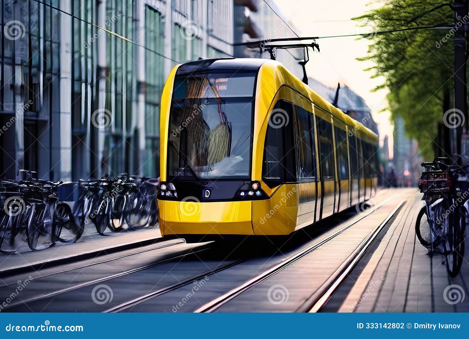 Tram with Bike Rack Focus on a Tram Equippe Stock Photo - Image of tram ...