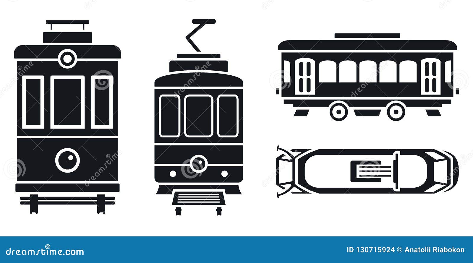 Tram Car Icon Set, Simple Style Stock Vector - Illustration of lisbon ...