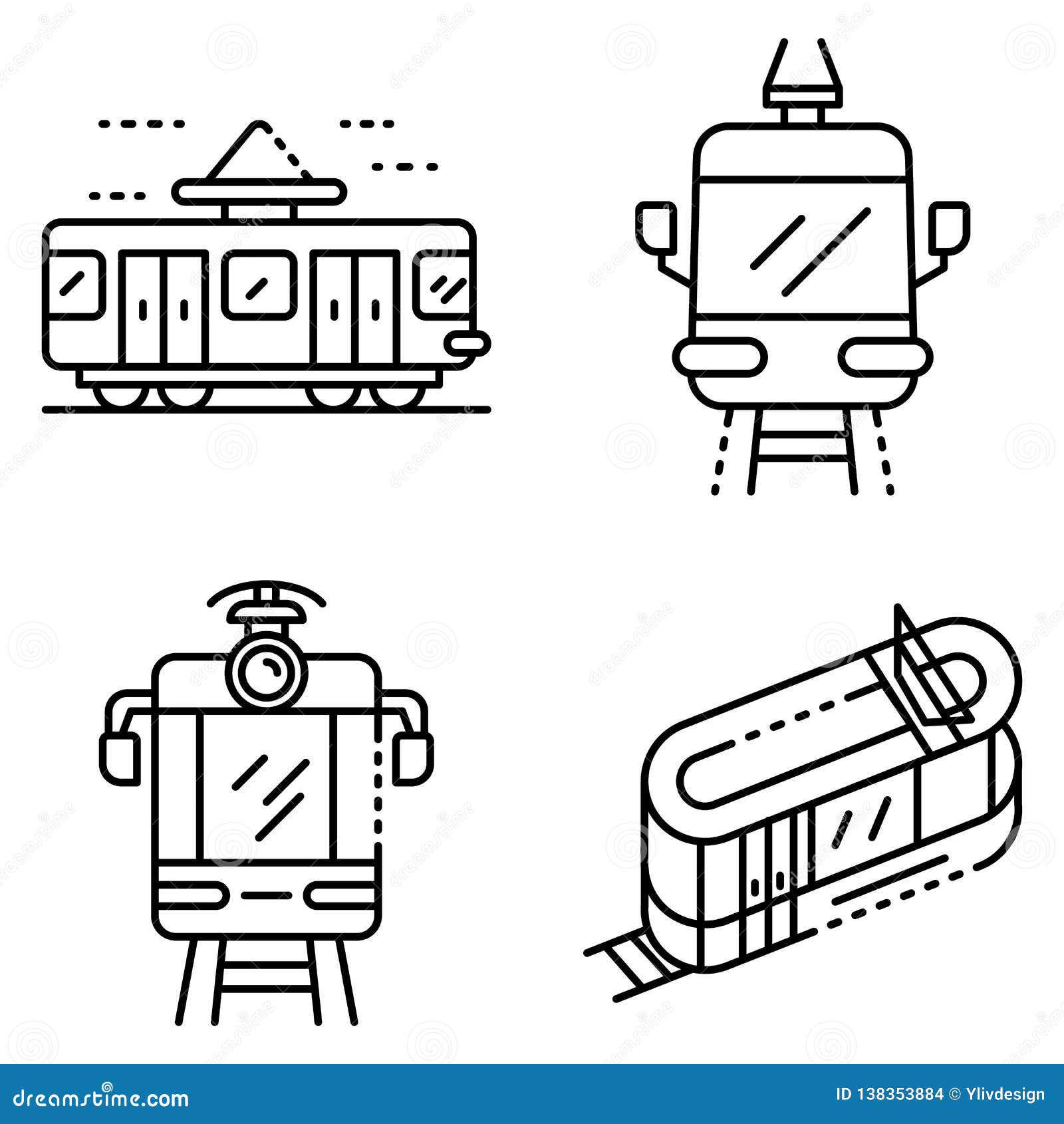 Tram Car Icons Set, Outline Style Stock Vector - Illustration of road, auto: 138353884