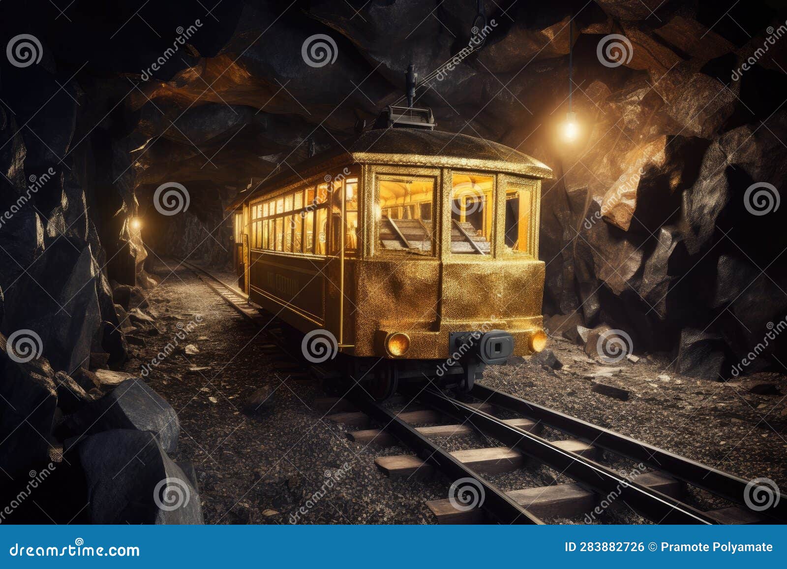 A Tram Carrying Gold Ore in a Gold Mine. Generate Ai Stock Illustration ...