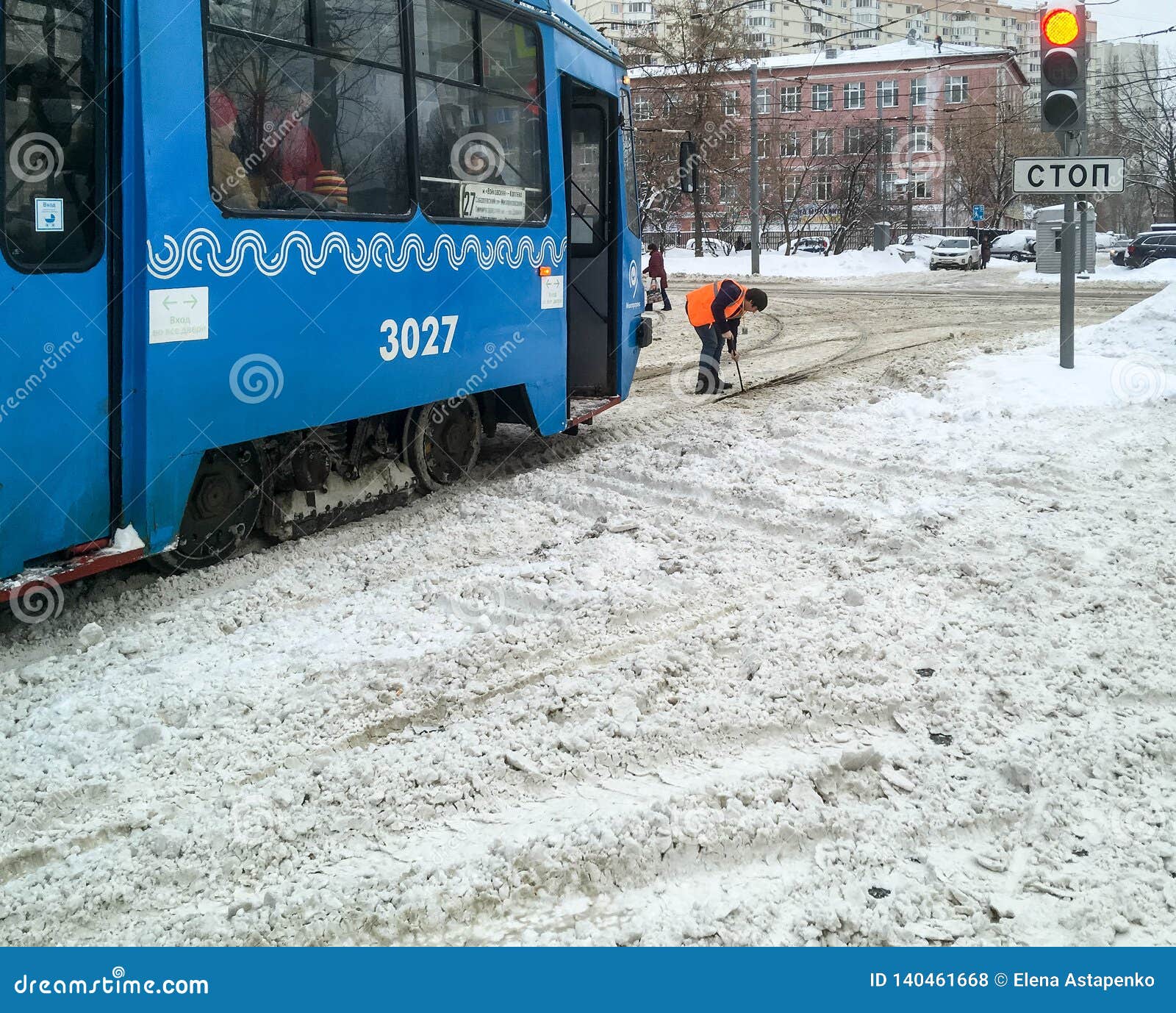 The Tram Driver Manually Switches the Point Editorial Stock Photo ...