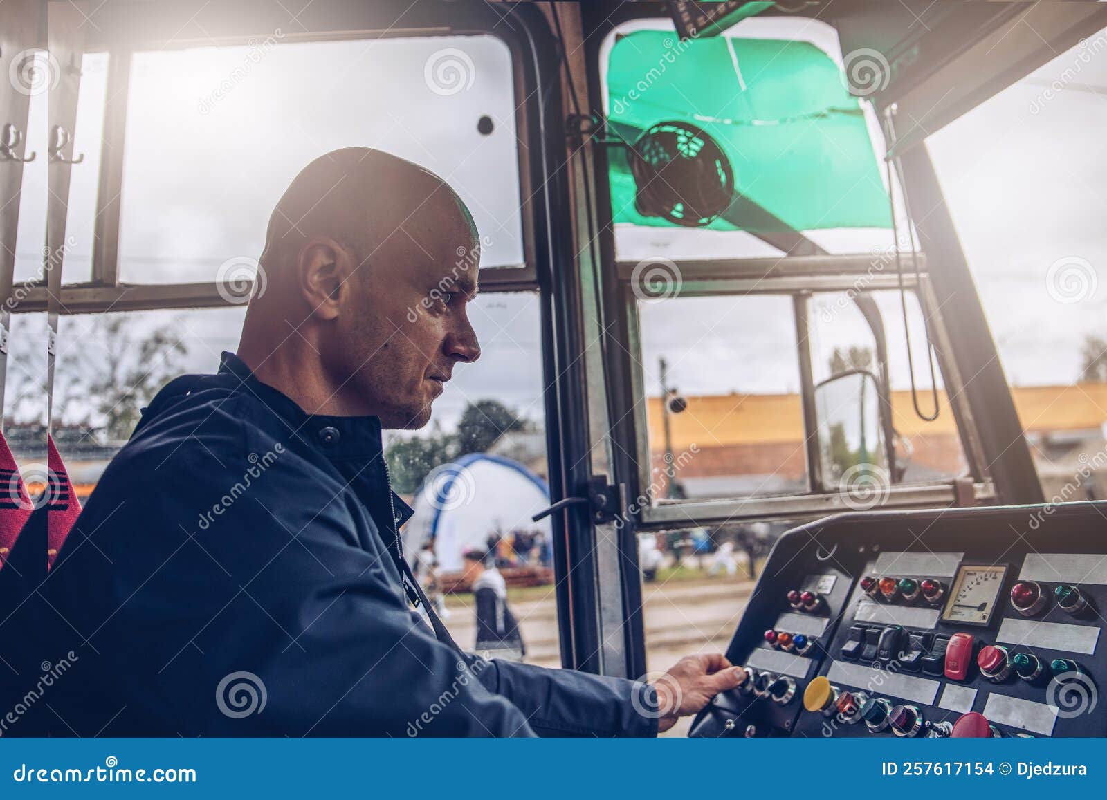 Tram Driver Runs the Tram. Transport Stock Photo - Image of cockpit ...