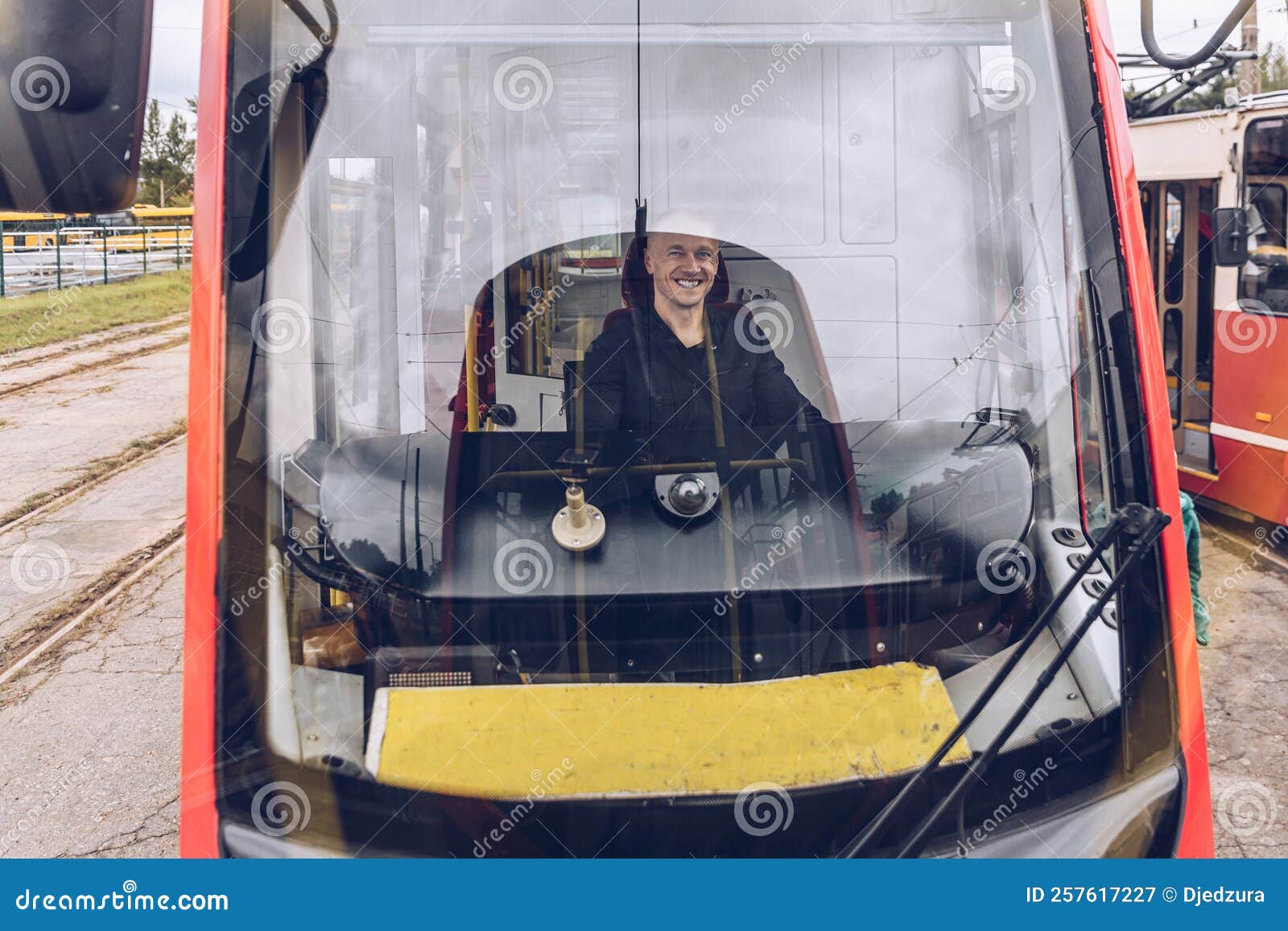 Tram Driver Runs the Tram. Transport Stock Image - Image of interior ...
