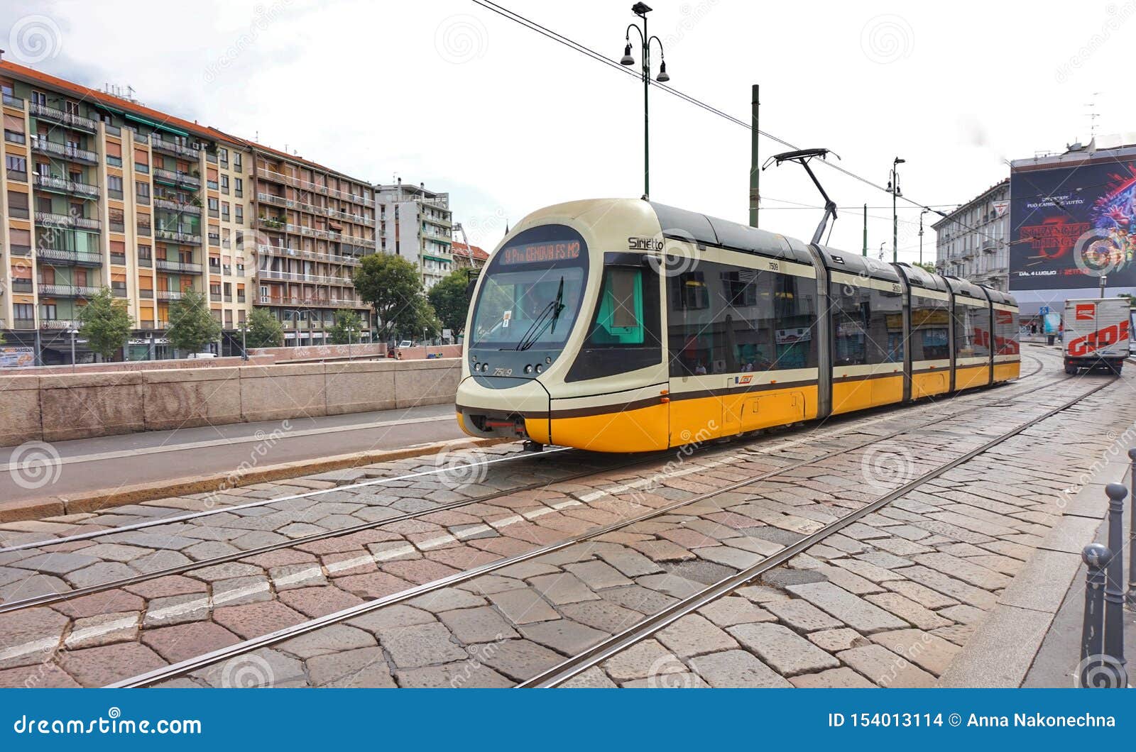 A Tram Driving Along the Street of Milan Editorial Stock Image - Image ...