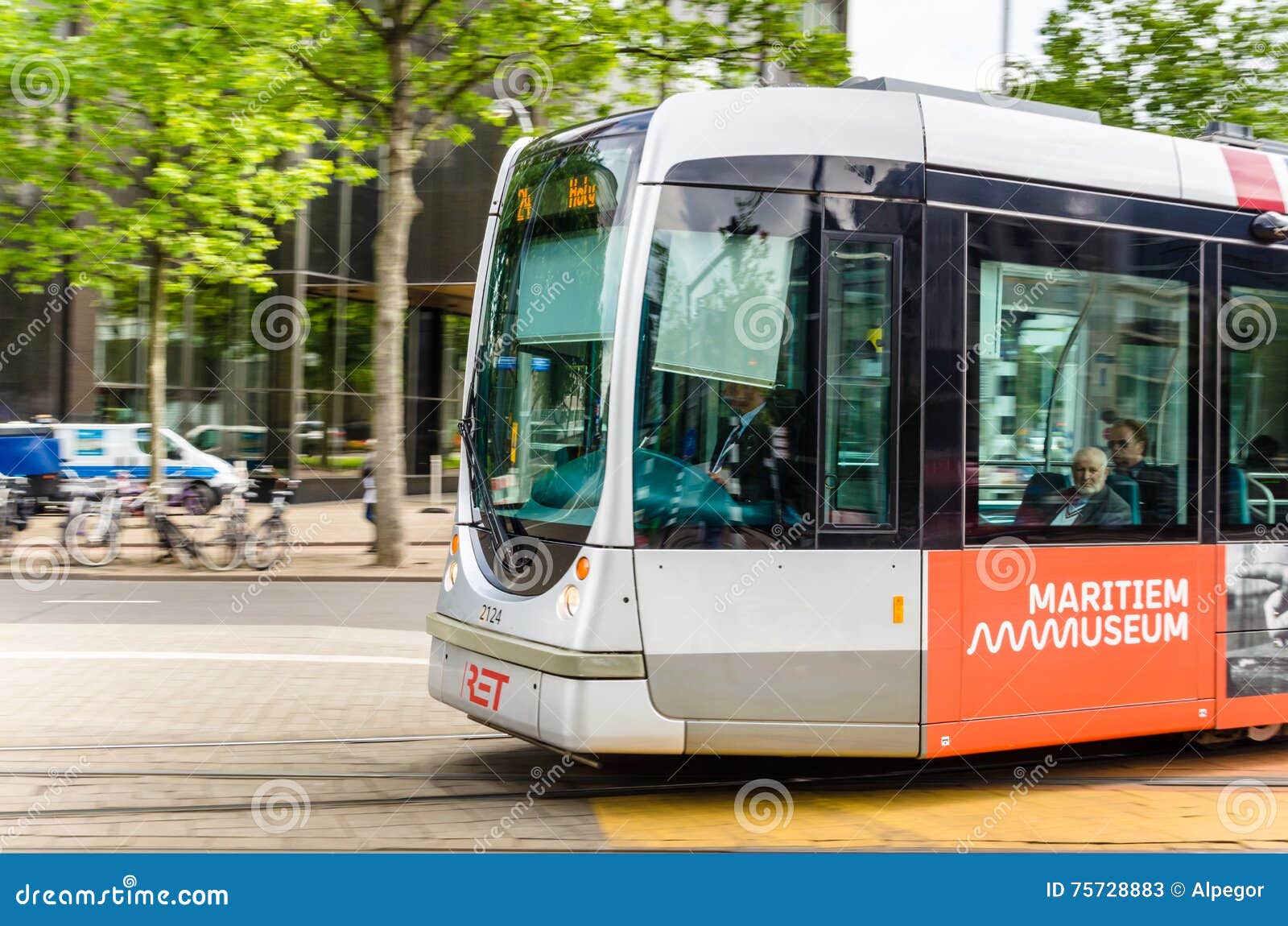 Tram in Motion in Rotterdam City Centre Editorial Stock Photo - Image ...